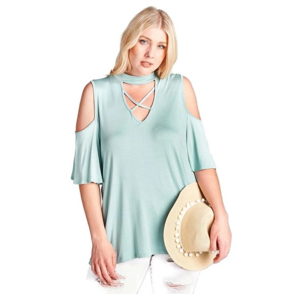 Oddi | Tops | Oddi Caged Cold Shoulder Bell Sleeve Top Sage Plus Size ...